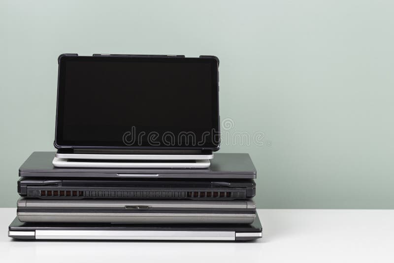 Pile of Old Used Laptop Computers and Digital Tablet for Recycling on ...