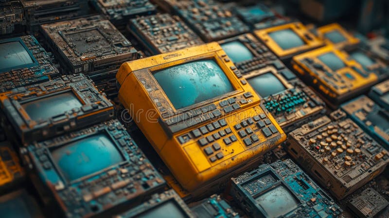 Pile of Old Yellow and Black Computers Discarded in an E-waste ...