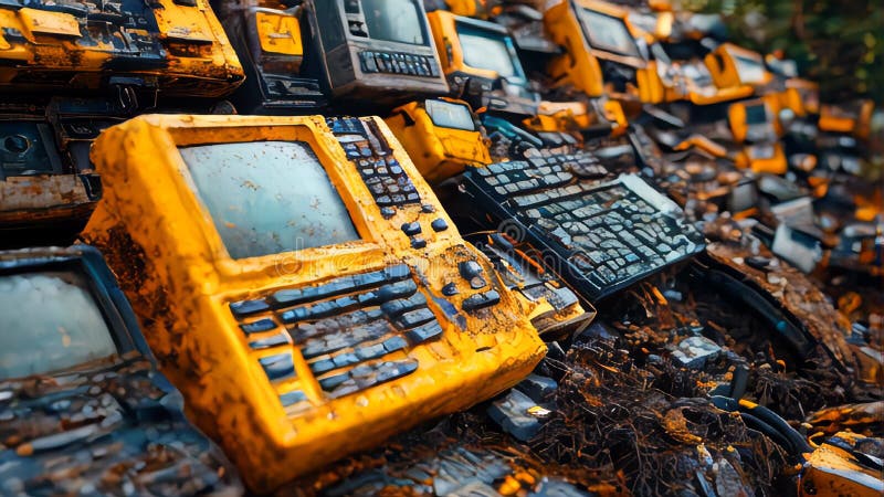 Pile of Old Yellow and Black Computers Discarded in an E-waste ...