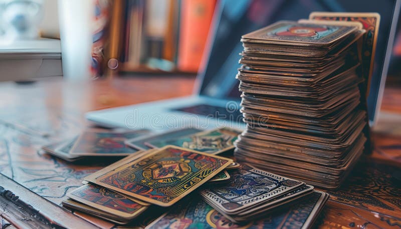 Pile of Oracle Cards Deck Next To a Laptop on a Table Stock Image ...