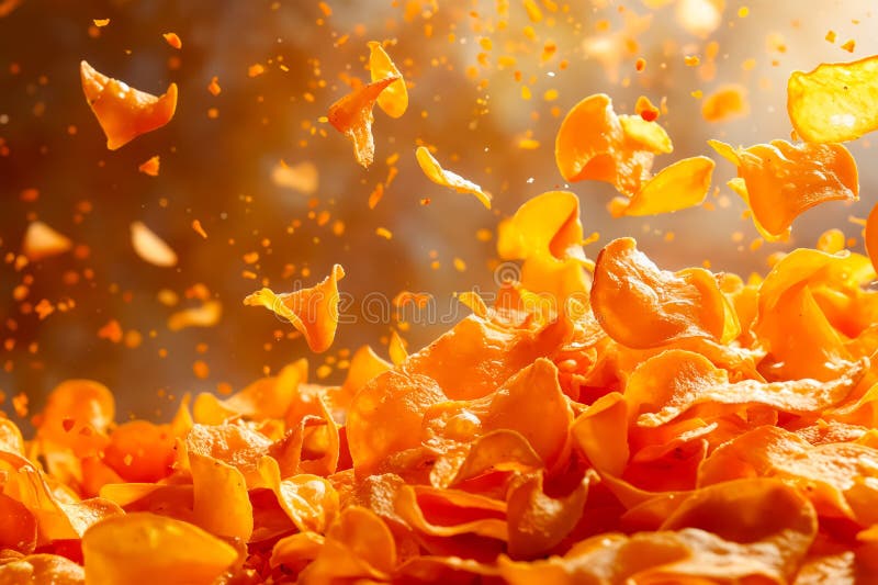 A Pile of Orange Chips Falling into the Air. Generative AI Stock Photo ...