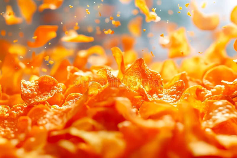A Pile of Orange Chips with Water Droplets Falling from Them ...