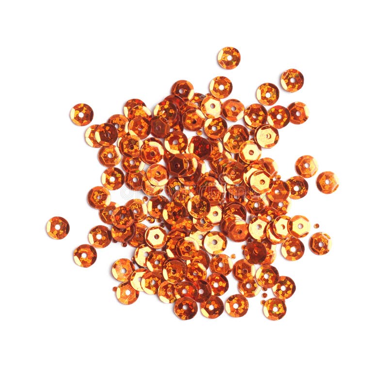 Pile of Orange Sequins Isolated on White, Top View Stock Image - Image ...