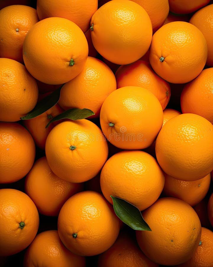 Pile of Oranges with Leaves Stock Illustration - Illustration of ...