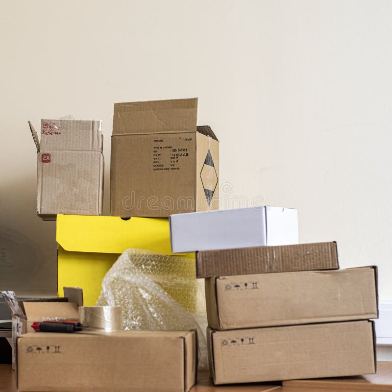 A Pile of Packing Box on the Desk in the Dispatch Office Stock Photo ...