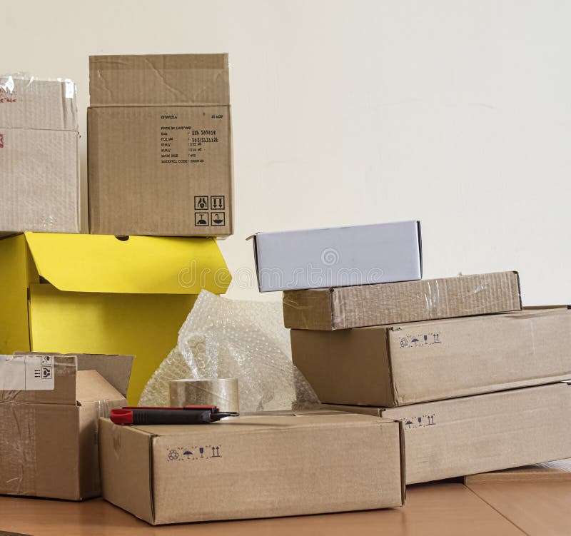 A Pile of Packing Box on the Desk in the Dispatch Office Stock Image ...