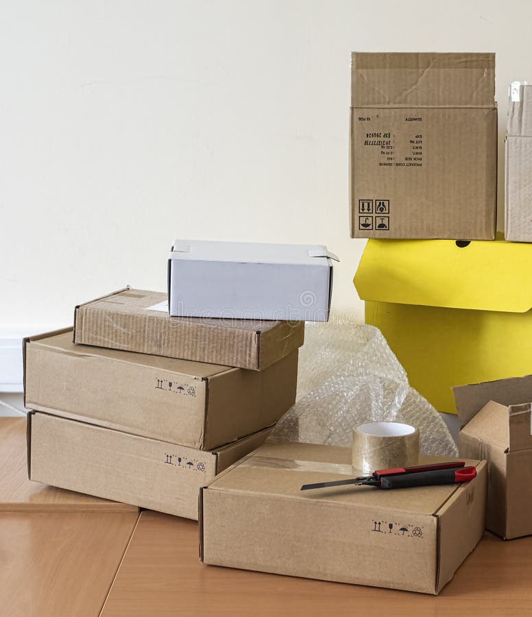 A Pile of Packing Box on the Desk in the Dispatch Office Stock Photo ...