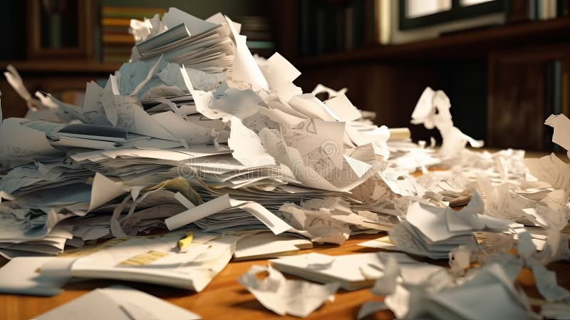 Pile of Paper on Desk Close-up. Generative AI. Stock Illustration ...