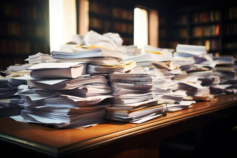 Pile of Paper Documents on a Desk, Made with Generative AI Stock Image ...