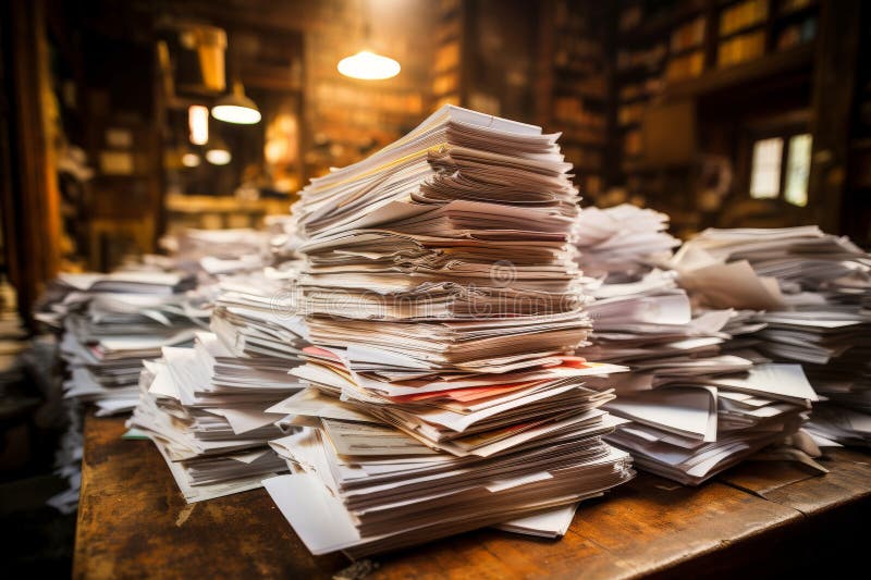 Pile of Paper Documents on a Desk, Made with Generative AI Stock Photo ...