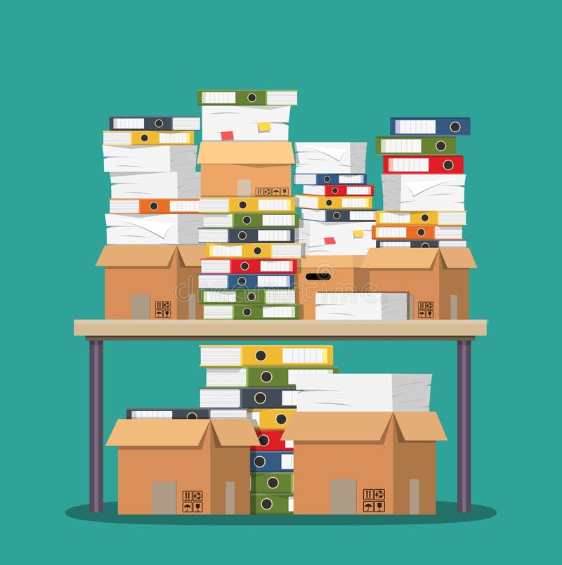 Pile of Paper Documents and File Folders on Table Stock Vector ...