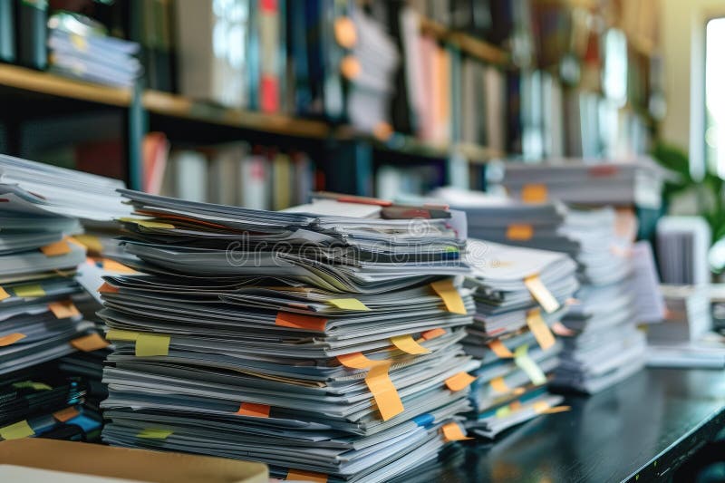 Pile of Paper Documents in the Office Stock Illustration - Illustration ...
