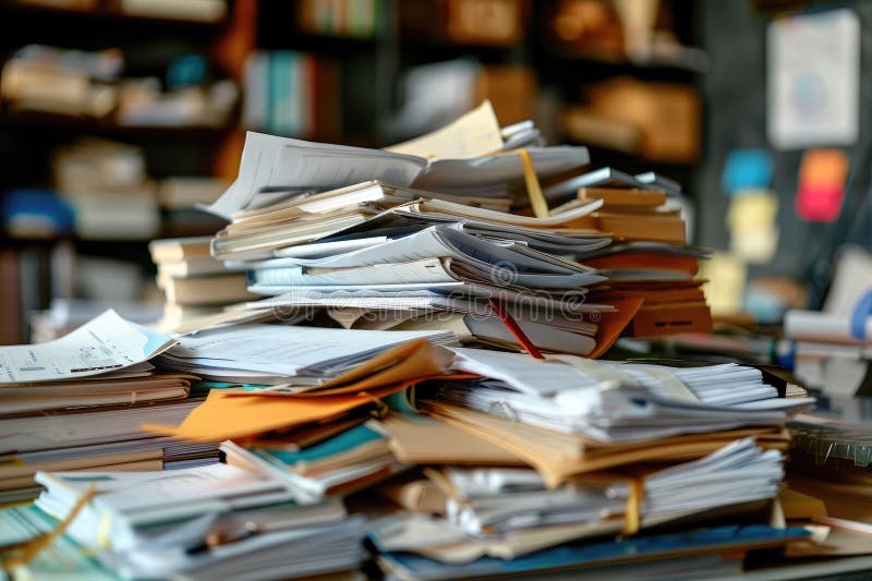 Pile of Paper Documents in the Office Stock Illustration - Illustration ...