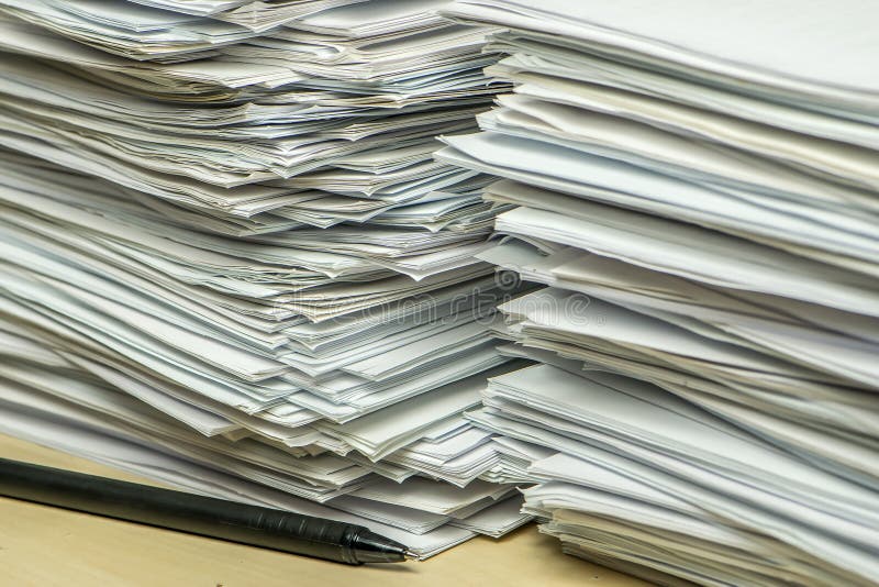 Pile of Paper Documents and Pen in the Office Stock Photo - Image of ...
