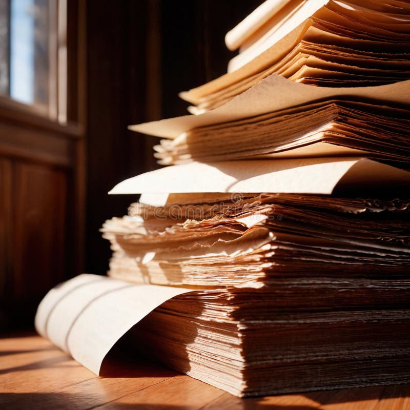 Pile of Paper Documents, Vintage Old Sheets of Paper Stock Illustration ...