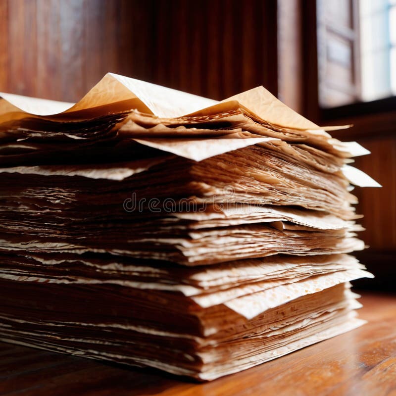 Pile of Paper Documents, Vintage Old Sheets of Paper Stock Illustration ...