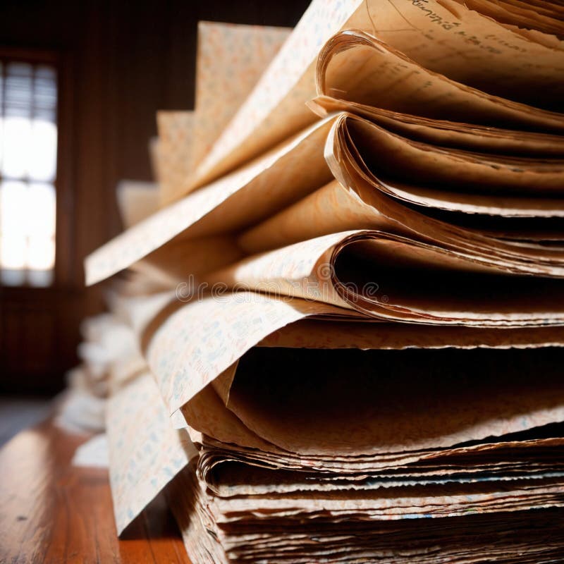 Pile of Paper Documents, Vintage Old Sheets of Paper Stock Illustration ...