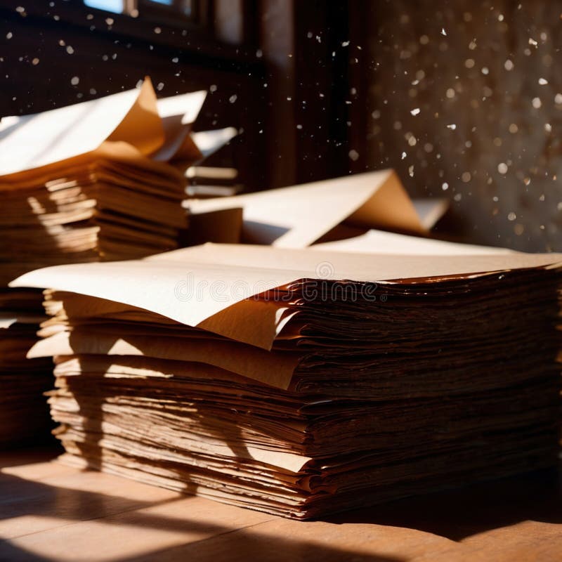 Pile of Paper Documents, Vintage Old Sheets of Paper Stock Illustration ...