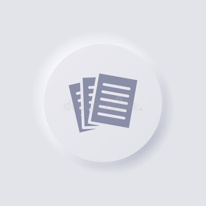 Pile of Paper Icon, White Neumorphism Soft UI Design. Stock Vector ...
