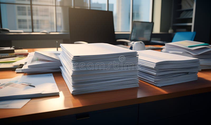 Pile of Papers on the Desk, Deadline Concept, Generative Ai Stock ...