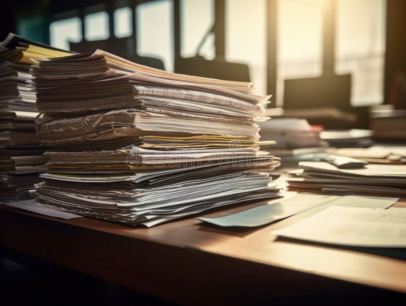 Pile of Papers on a Desk in an Office Stock Illustration - Illustration ...