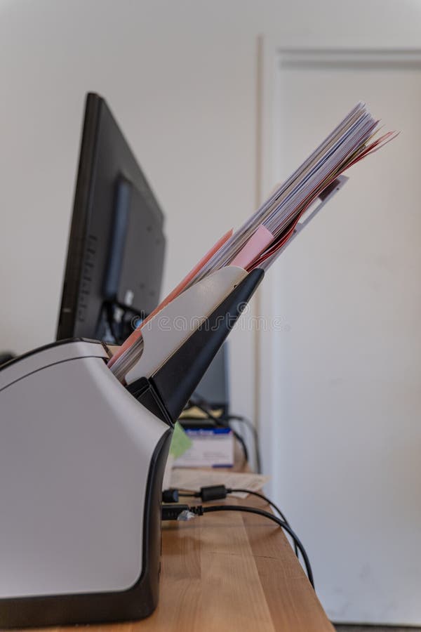 Stack of Papers on a Document Scanner Stock Image - Image of convert ...