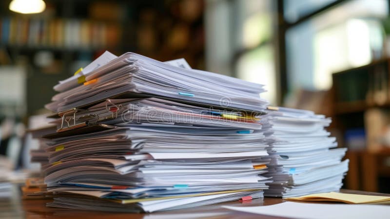 A Pile of Papers Sitting on the Office Desk Stock Photo - Image of ...