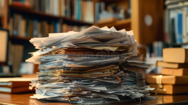 A Pile of Papers Sitting on the Office Desk Stock Image - Image of ...