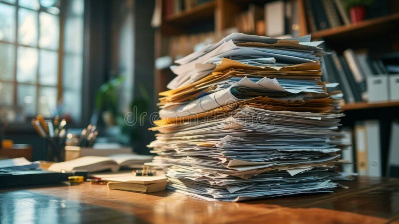 A Pile of Papers Sitting on the Office Desk Stock Image - Image of ...