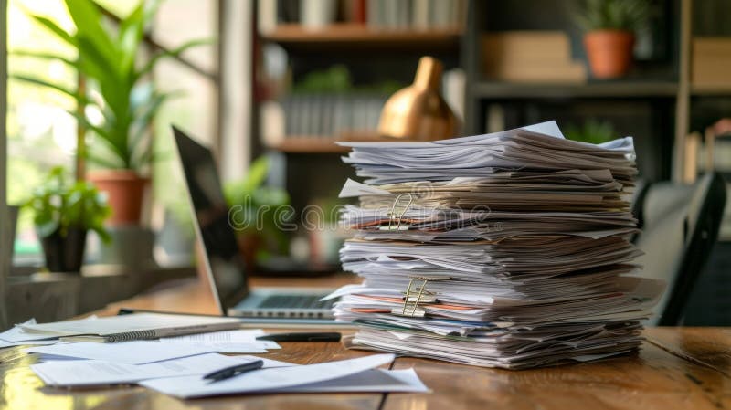 A Pile of Papers Sitting on the Office Desk Stock Image - Image of ...