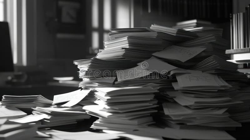 A Pile of Papers Sitting on Top of a Desk Stock Illustration ...