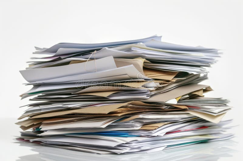 Pile of Papers on White Background. Stack of Documents in Heap ...