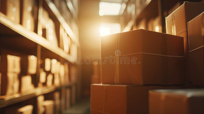 A Pile of Parcel Boxes Stands in a Sunny Warehouse Stock Photo - Image ...