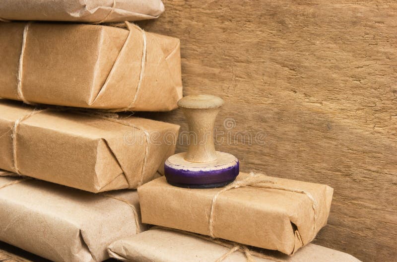 Stack parcel in warehouse stock photo. Image of blank - 158342576