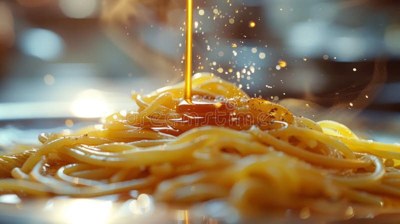 A Pile of Pasta with Sauce Pouring on Top Stock Image - Image of ...