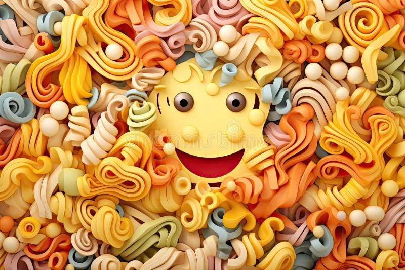 A Pile of Pasta with a Smiling Face on it S Face. Generative Ai Stock ...
