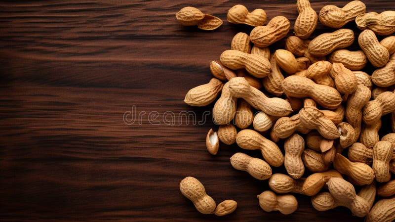 Top View of Peanuts in Shell Scattered on Wooden Background with Copy ...