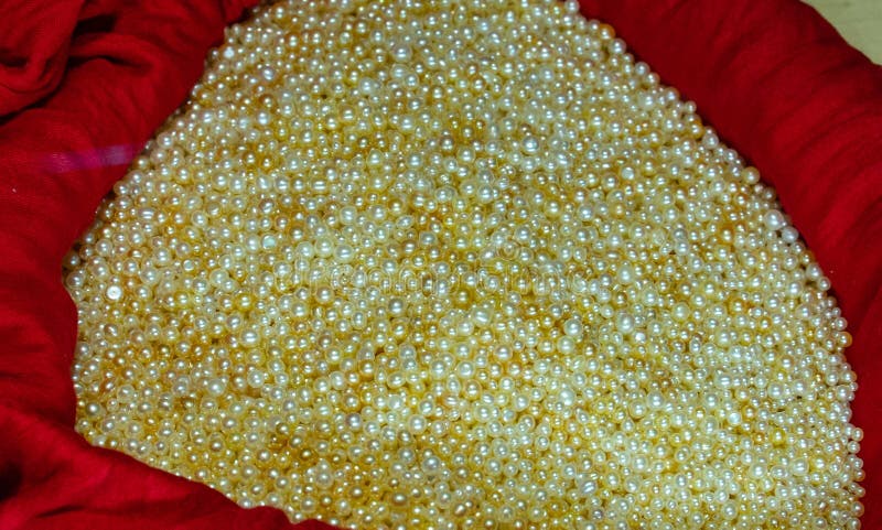 Pile of Pearls in the Red Cloth at a Shop in Qatar.. Selective Focus ...