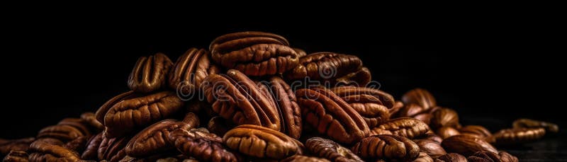 Pile of Pecans on a Black Background. Generative AI Stock Illustration ...