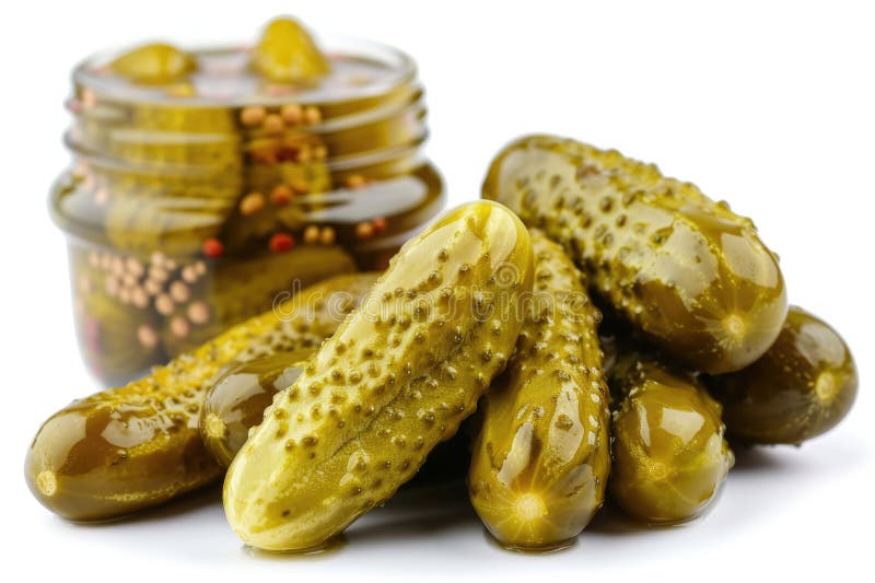 A Pile of Pickles Sits Next To an Open Jar of Pickles Stock Photo ...