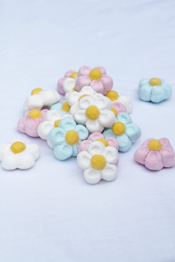A Pile of Pink, Blue , Yellow and White Marshmallow Sweets Stock Image ...