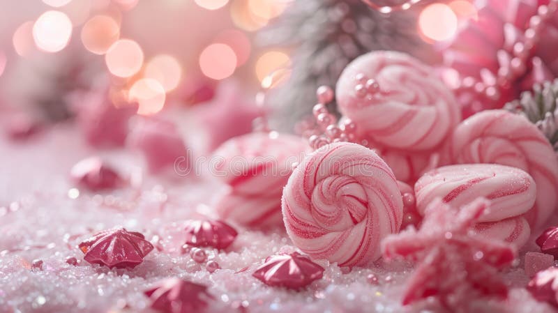 A Bunch of Pink Candy Sitting on Top of a Table Stock Photo - Image of ...