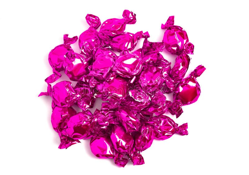 Pile of Pink Wrapped Candy Isolated on a White Background Stock Photo ...
