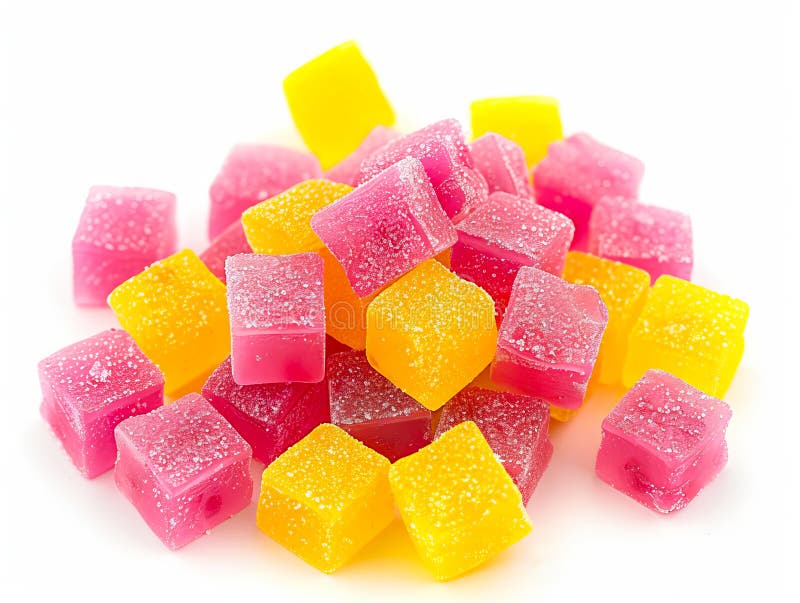 A Pile of Pink and Yellow Candy Cubes Stock Image - Image of cube, pile ...
