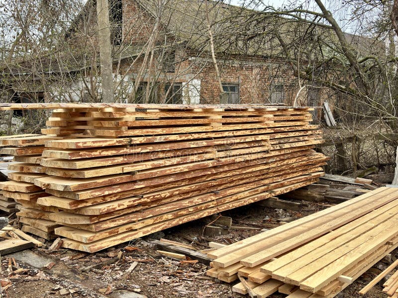 Pile Pf Planks on Construction Site Stock Photo - Image of natural ...