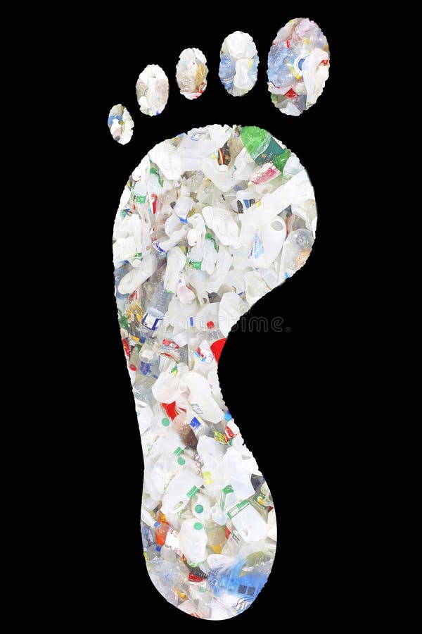 Pile of Plastic Bottles in Footprints Over Black Background Editorial ...