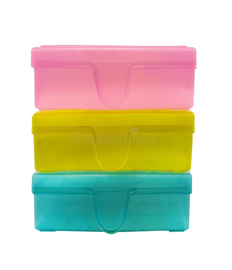 A Pile of Plastic Containers on a White Background Stock Photo - Image ...