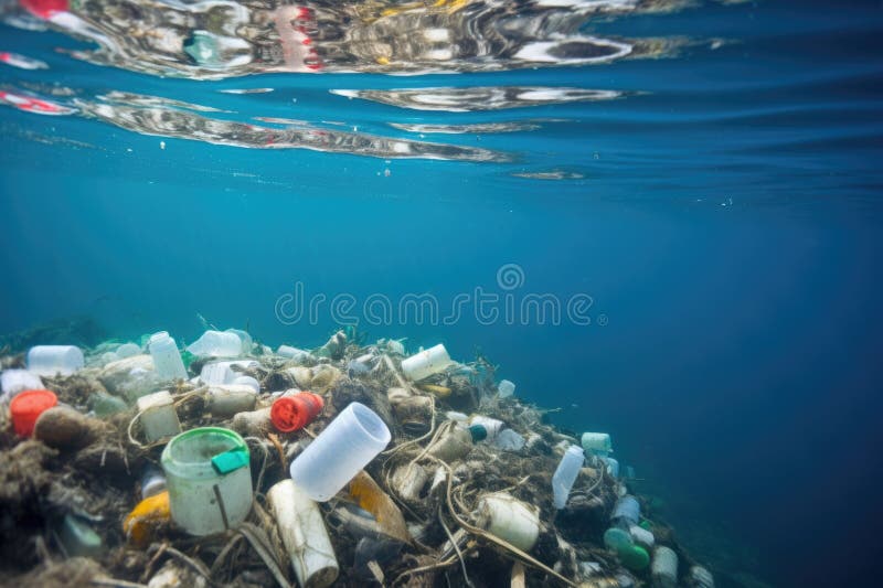 Pile of Plastic Garbage in the Ocean Stock Illustration - Illustration ...