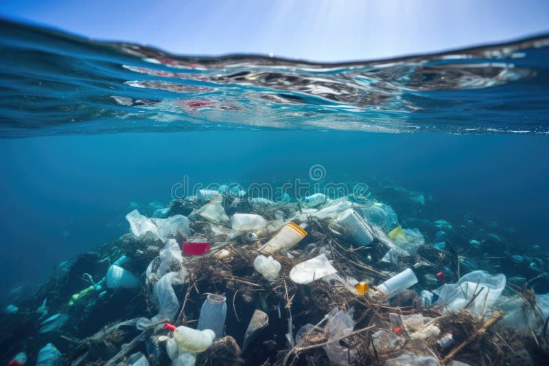 Pile of Plastic Garbage in the Ocean Stock Illustration - Illustration ...