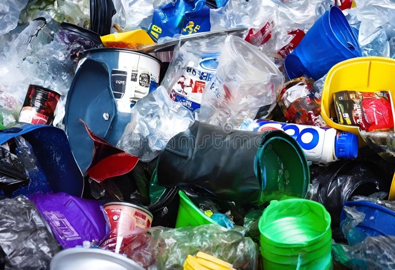 A Pile of Plastic Garbage with Some Items in it and Some Bottles Stock ...